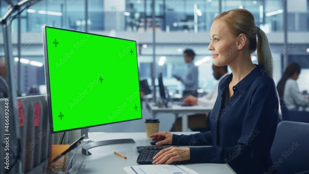 Diverse Modern Office: Confident Businesswoman Using Desktop Computer ...