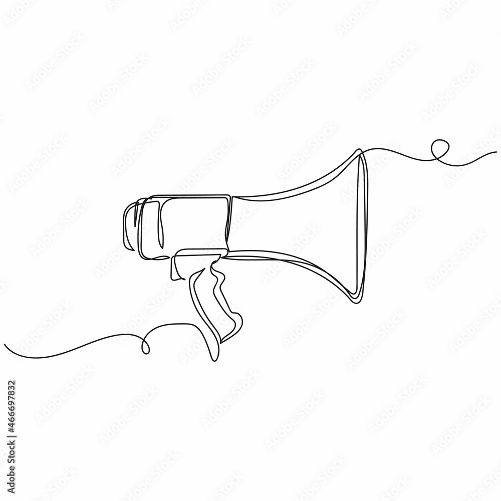 Vector continuous one single line drawing icon of megaphone in ...