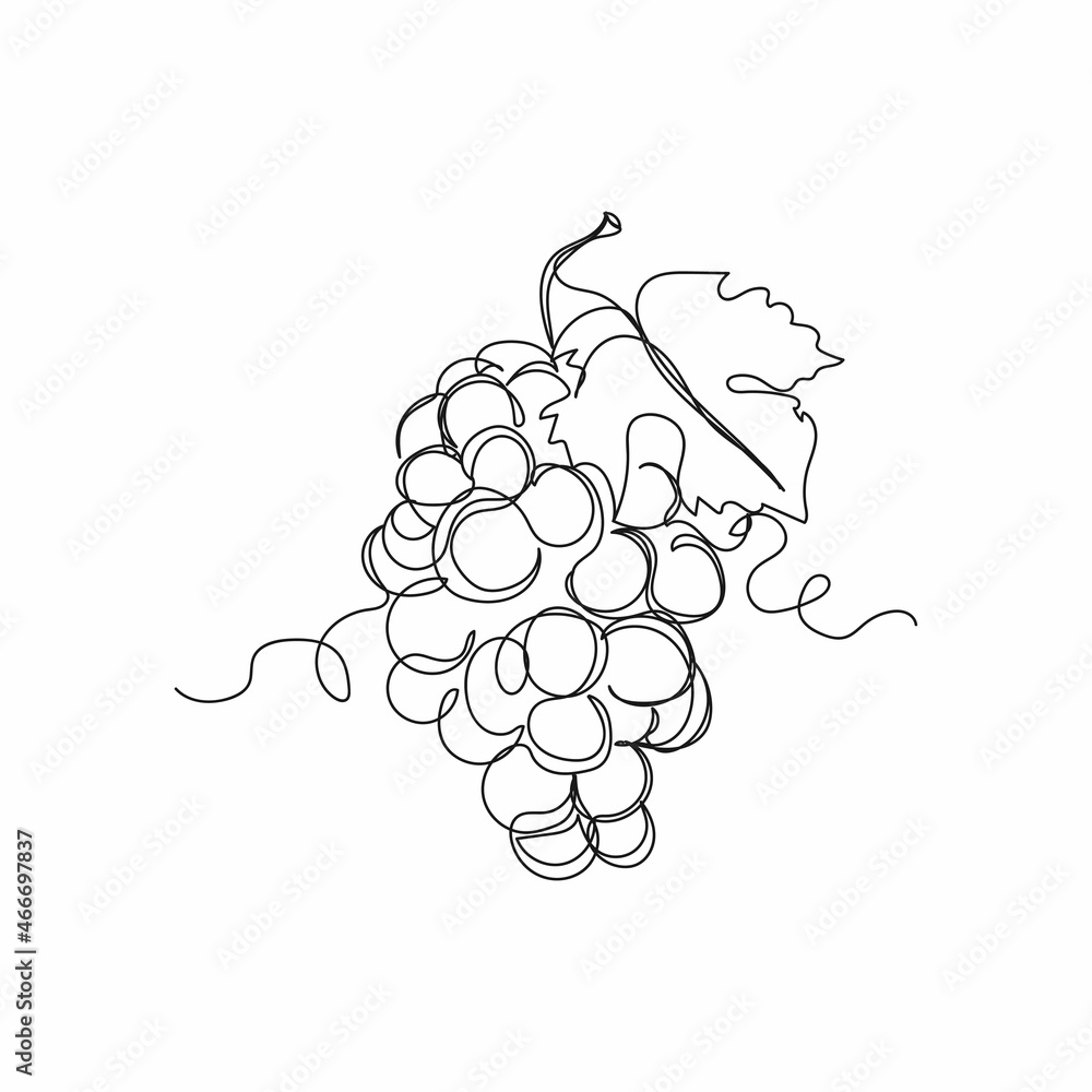 Vector continuous one single line drawing icon of grapes hanging bunch ...