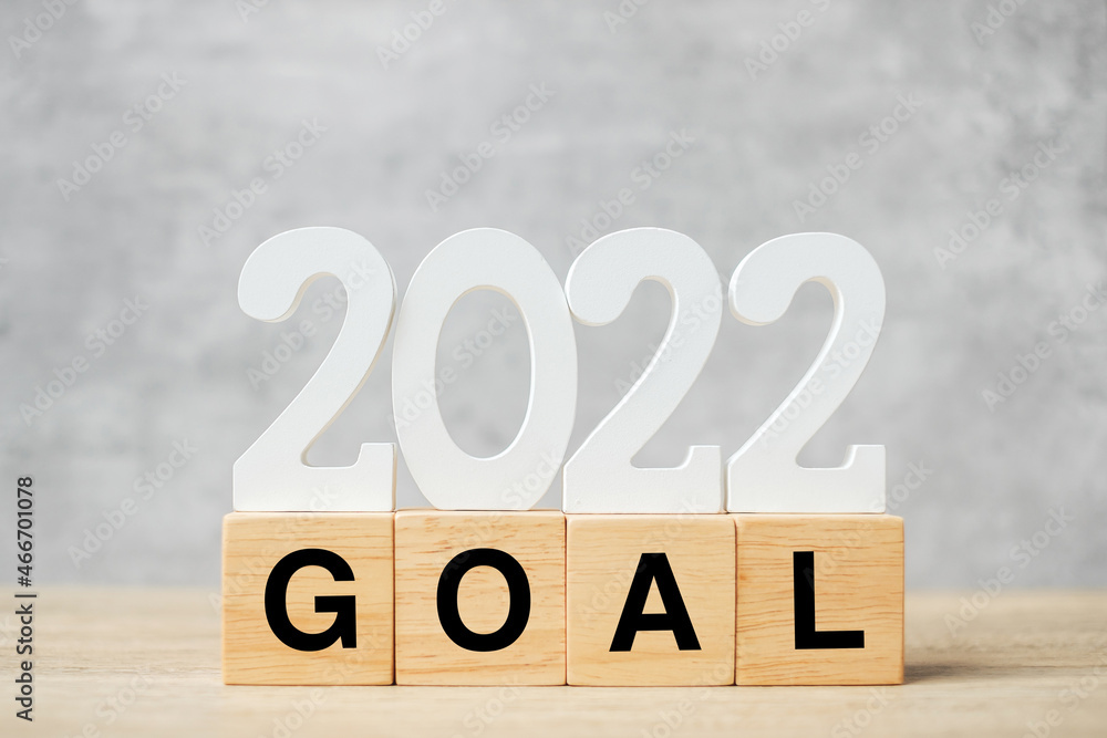 2022 New Year text with GOAL block. Resolution, strategy, plan ...