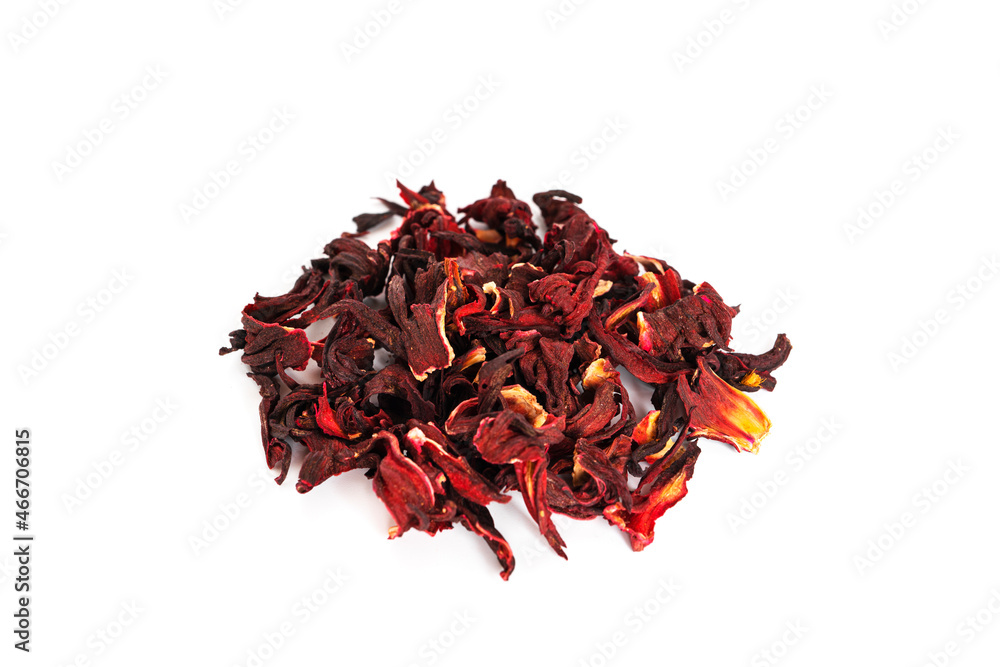 Hibiscus. Red hibiscus leaves isolated on a white background. Karkade ...