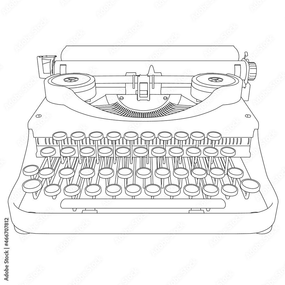 Outline of a vintage typewriter from black lines isolated on white ...