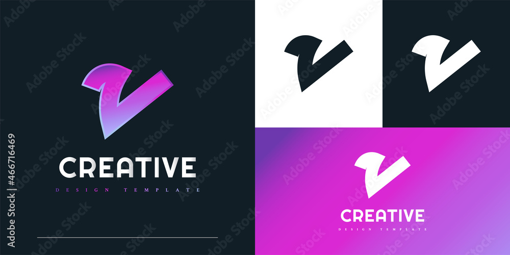 Abstract and Modern Letter V Logo Design in Purple Gradient. V Logo or ...
