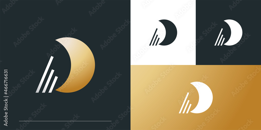 Elegant Letter D Logo Design with Golden Moon Concept. D Logo or Symbol ...