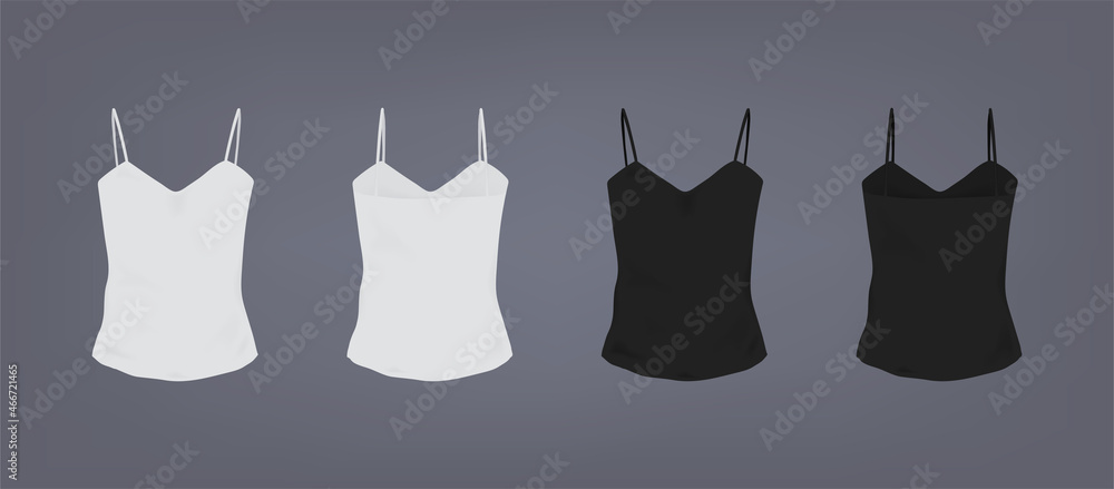 Set of realistic white and black female spaghetti strap slim-fit t ...