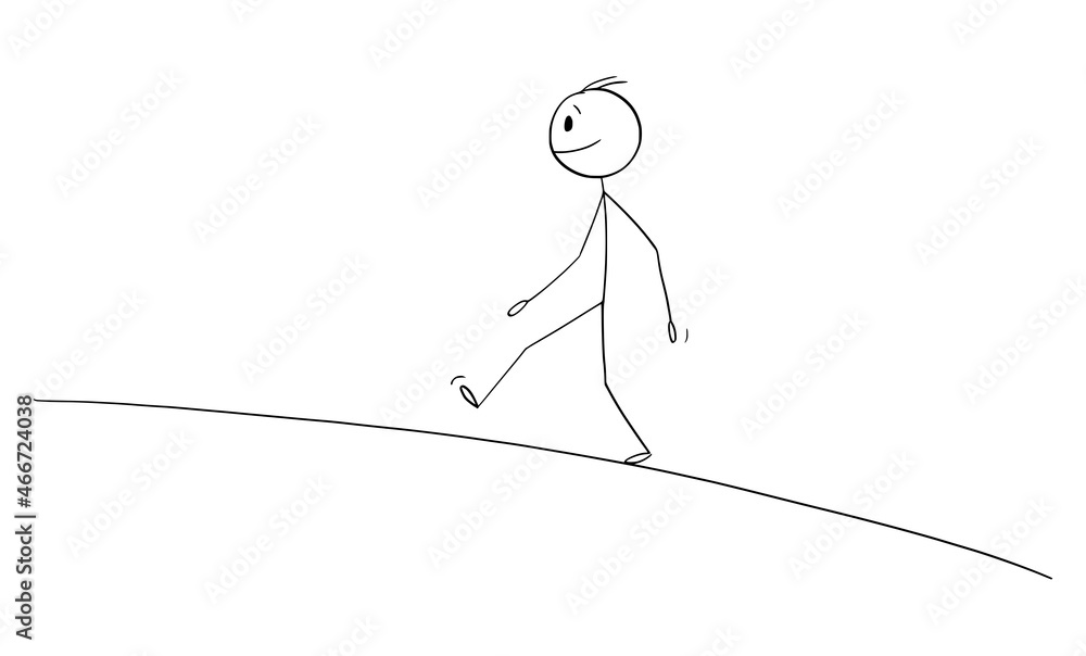 Person or Businessman Walking Up To Hill, Vector Cartoon Stick Figure ...