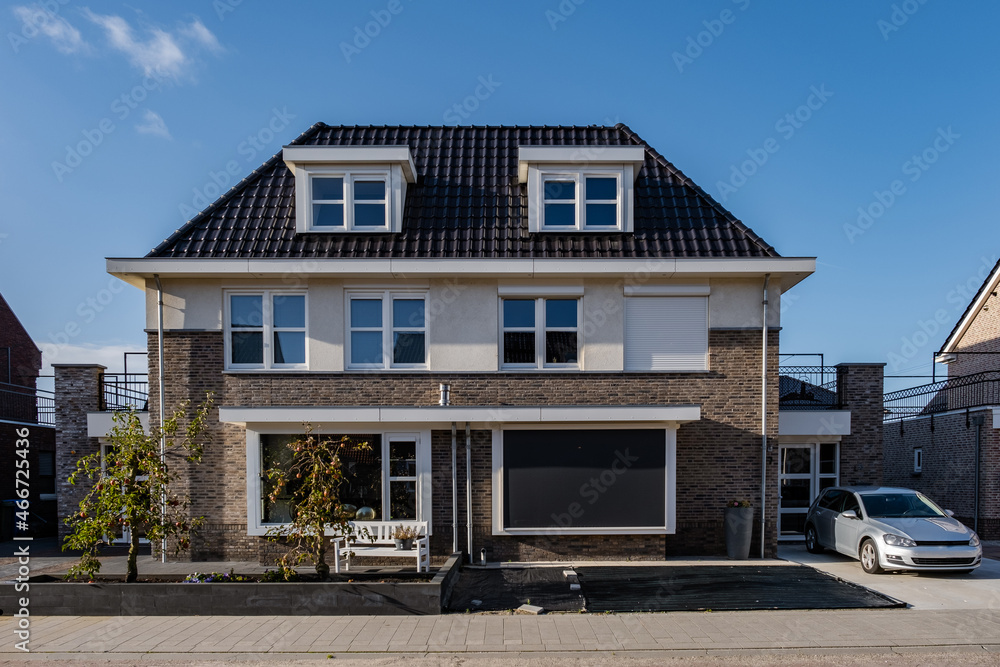 Dutch Suburban area with modern family houses, newly build modern ...