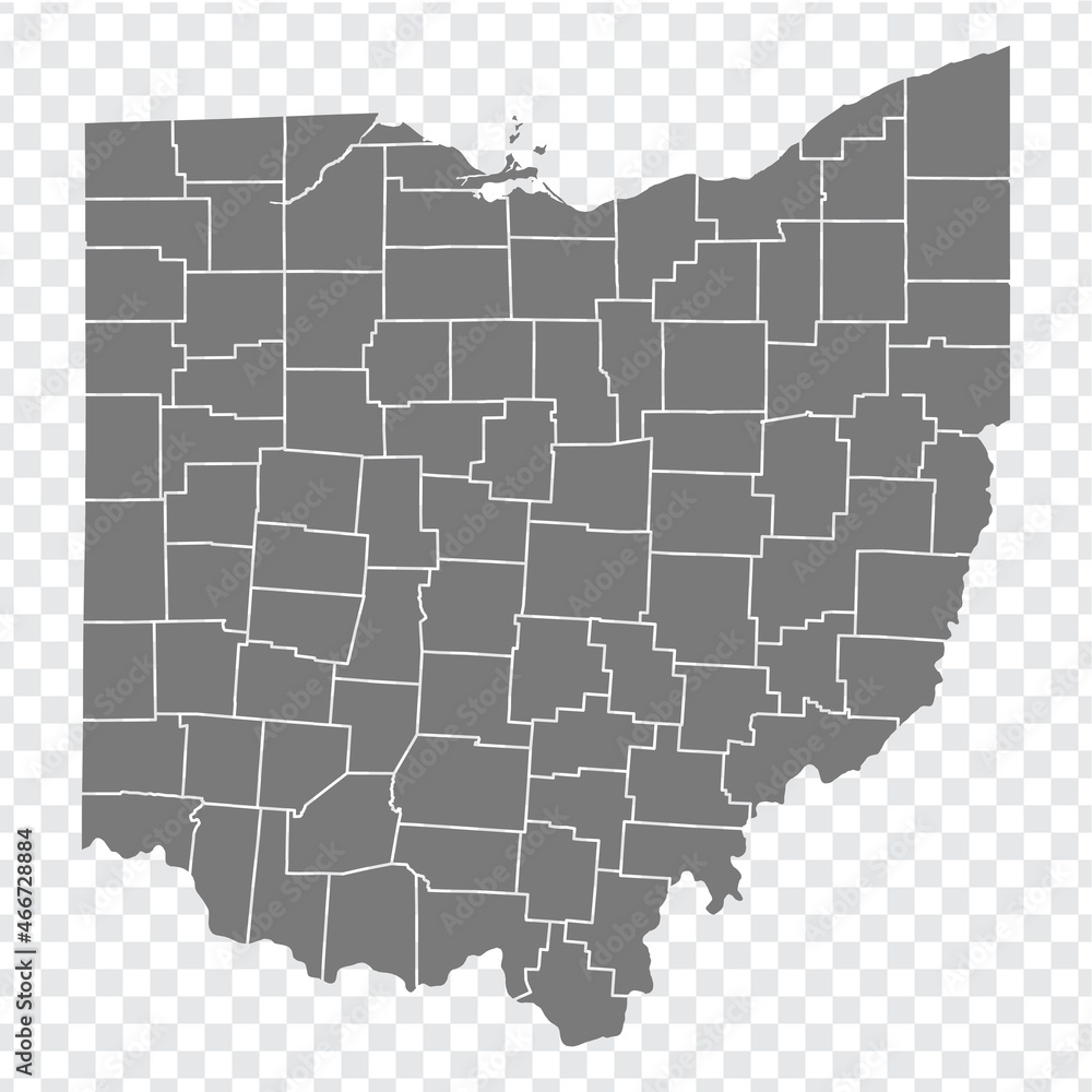 State Ohio map on transparent background. Ohio blank map with regions ...