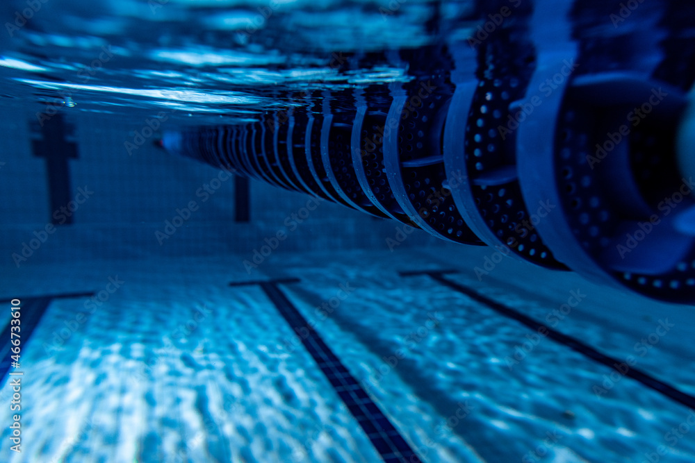 Underwater imaging of swimming pool. Beauty, sport, water and depth ...