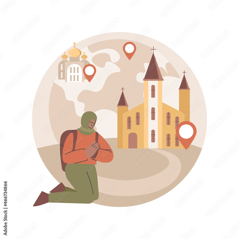 Christian pilgrimages abstract concept vector illustration. Go on ...