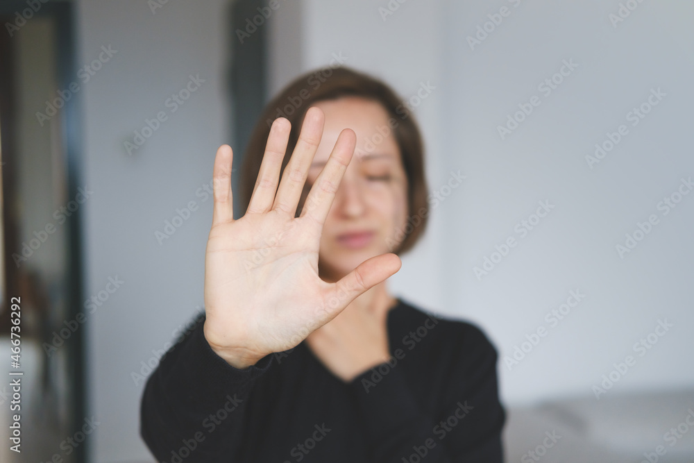 Young Female Crying And Showing Stop Sign. Concept Of Violence Against Women. Sexual And Gender ...