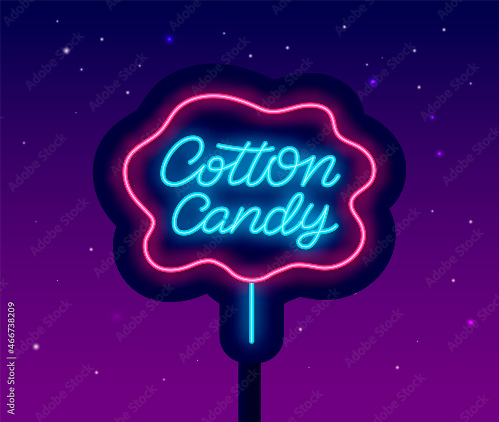 Cotton Candy Neon Lettering Street Billboard Sweet Shop Label Cake