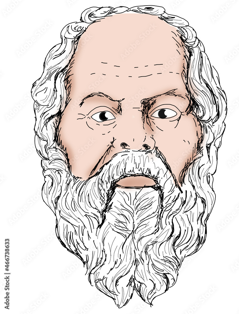 Realistic illustration of the face of the Greek philosopher Socrates ...