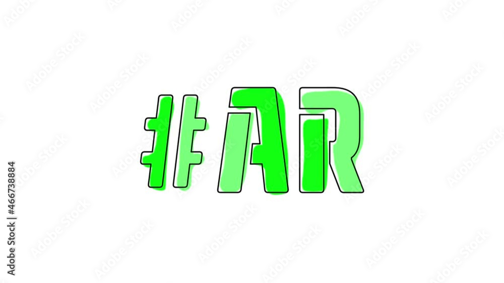 Hashtag #AR. 4K video. Blue font animated isolated on clear White ...