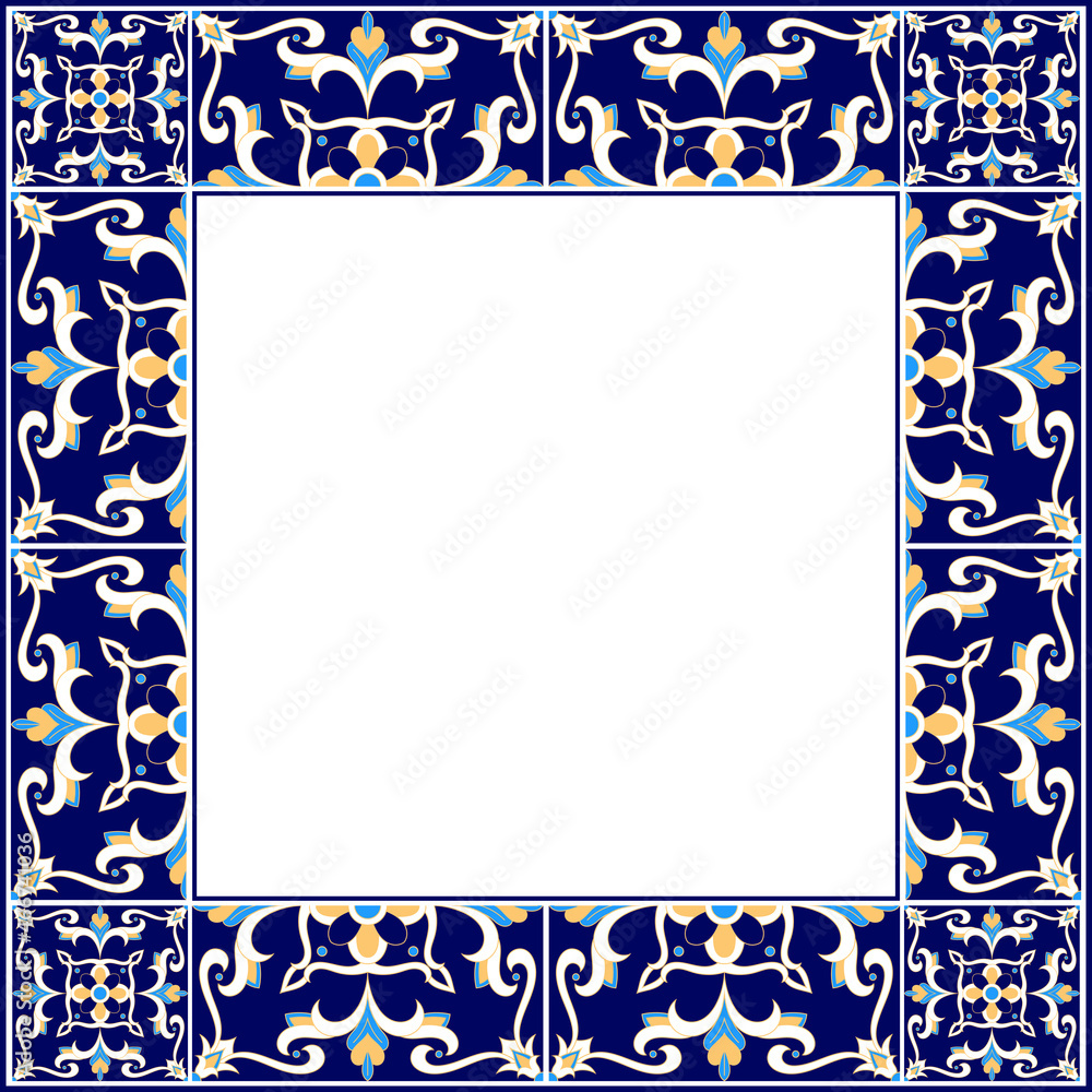 Tile frame vector. Border ceramic pattern. Antique majolica ornament ...