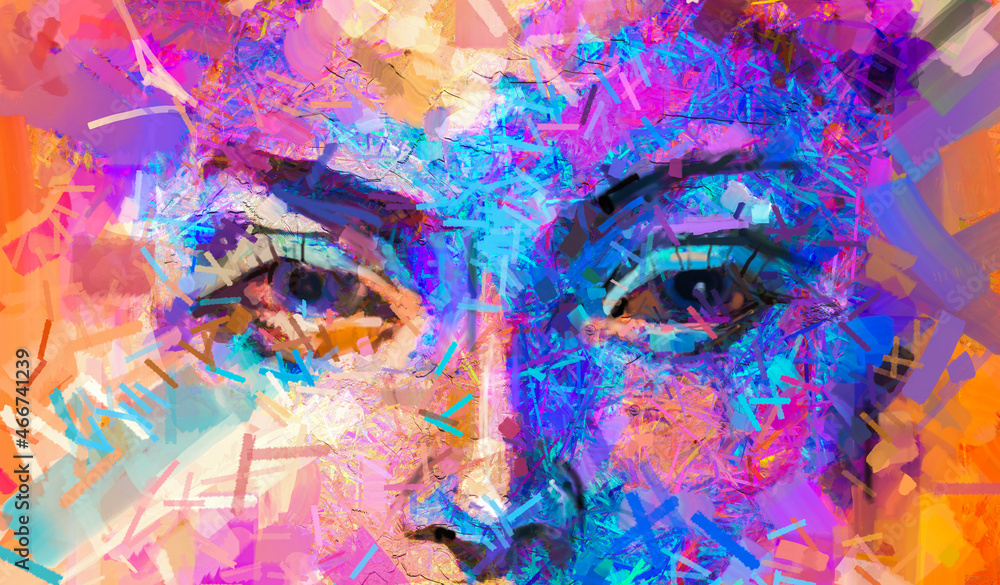 Oil or acrylic paint on canvas texture. Abstract color portrait of ...