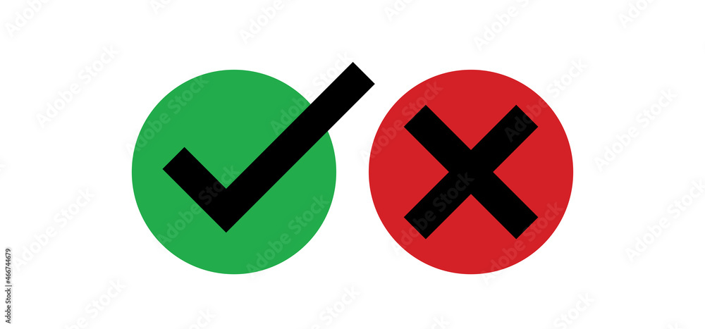 Cross and check mark icons, vector buttons. Checkmark tick and x. Stock ...
