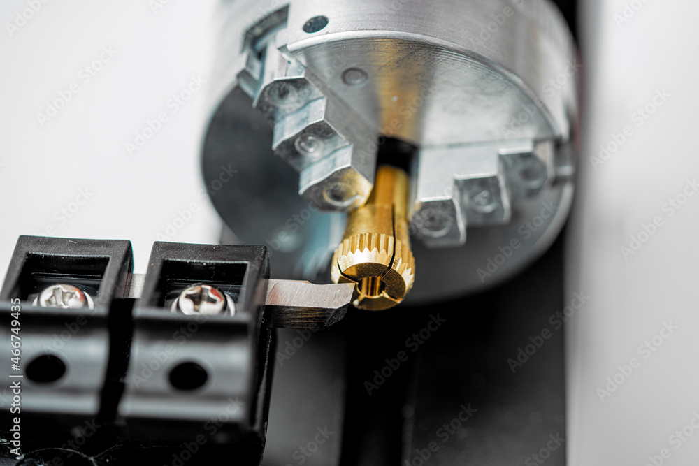 Small diy turning lathe machine for education and hobby Stock Photo ...