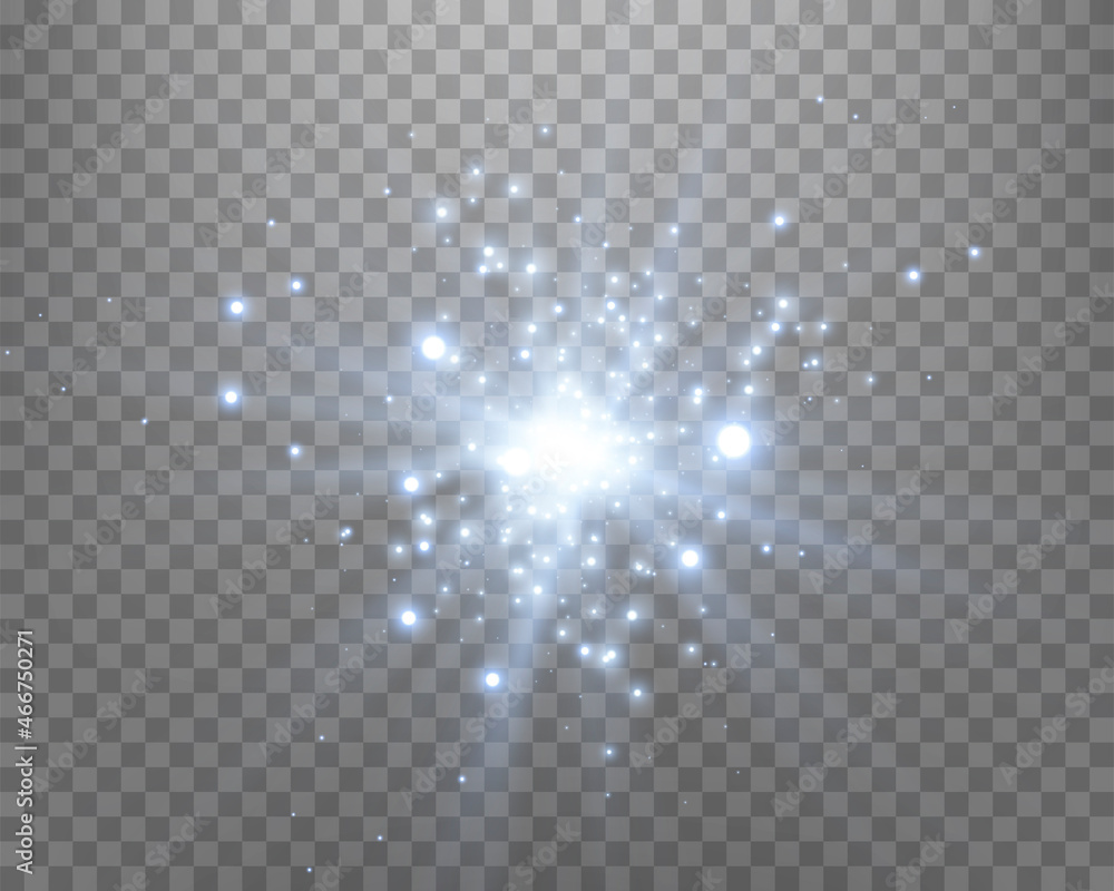 Blue sunlight lens flare, sun flash with rays and spotlight. Glowing ...