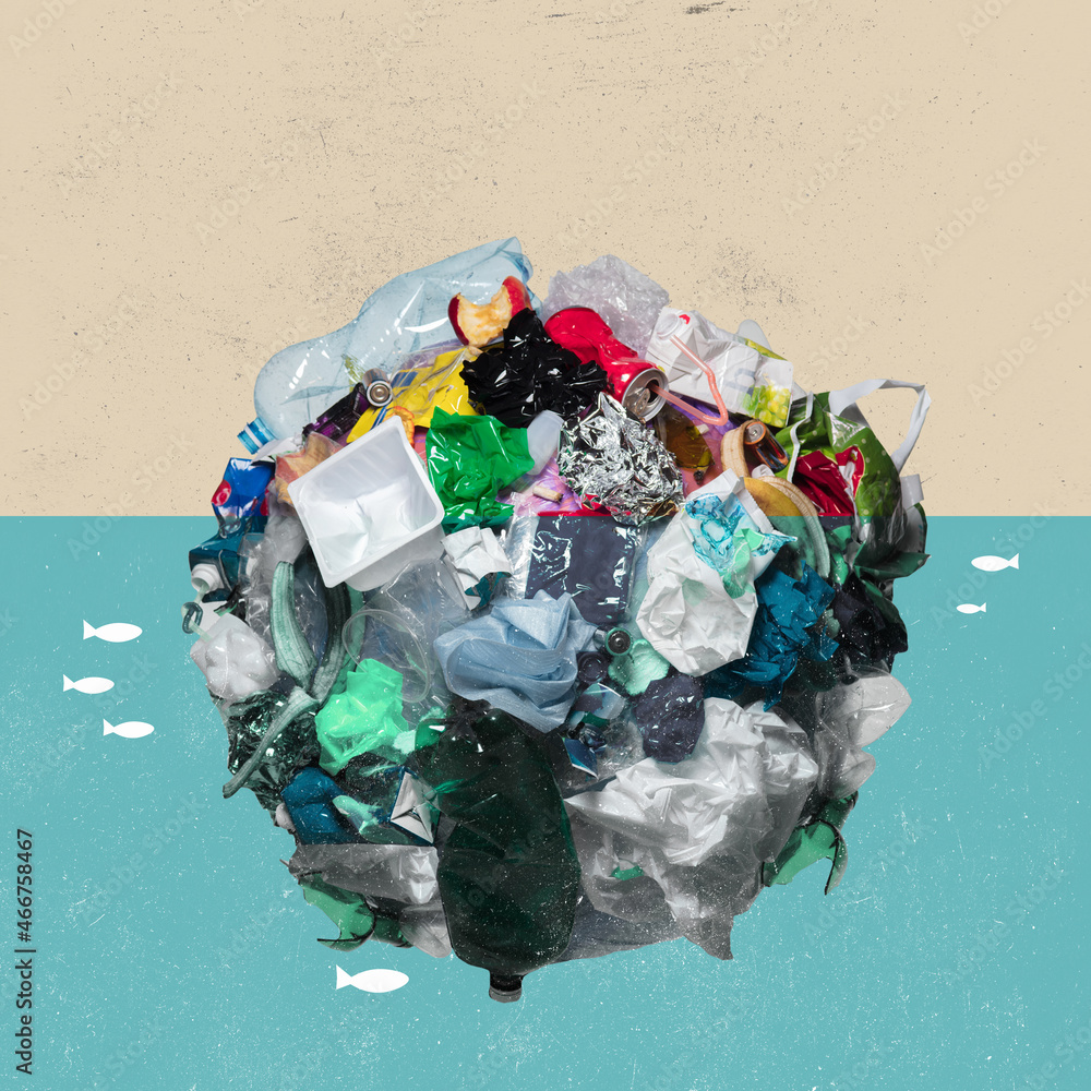 Air and water pollution. Contemporary art collage, modern creative ...