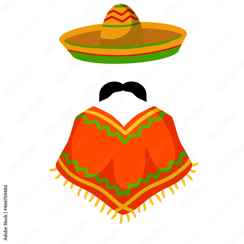Poncho. Red and orange Mexican Cape. National dress. Latin costume ...