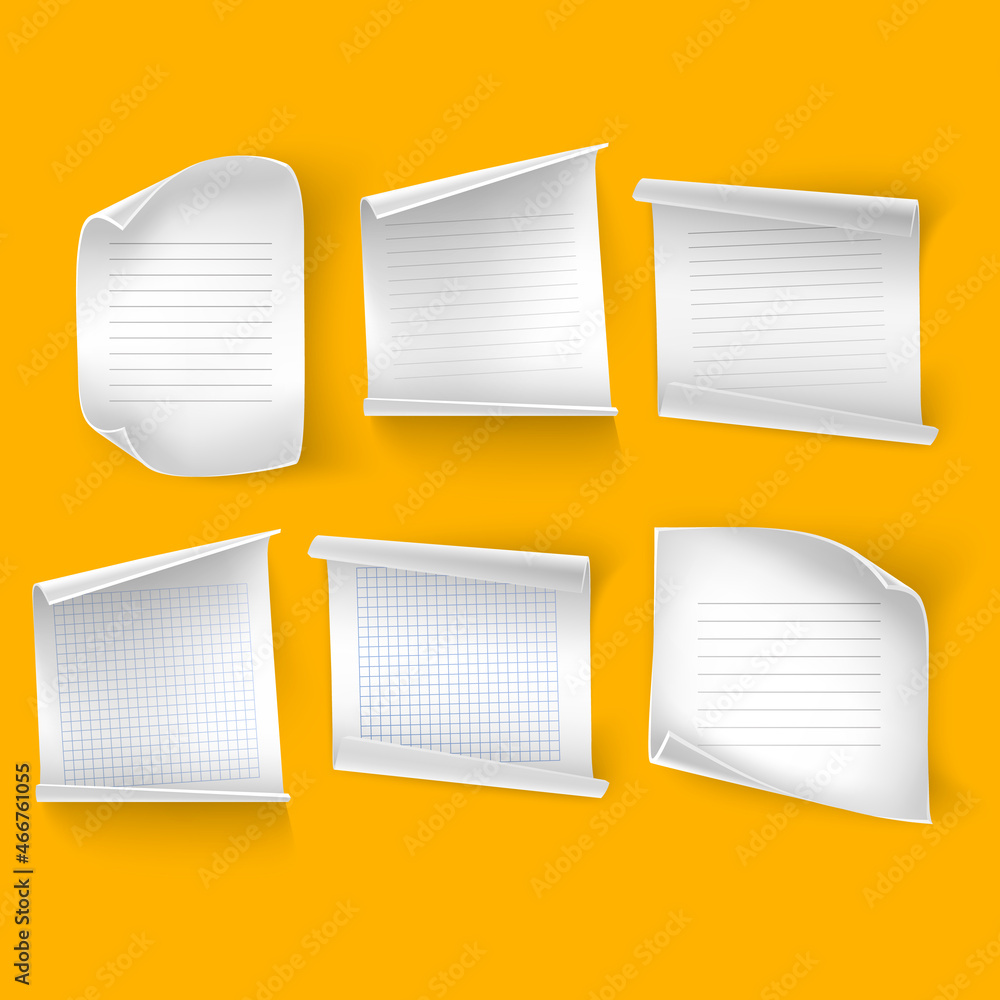 White sheet of paper. Realistic empty paper note template soft shadows ...