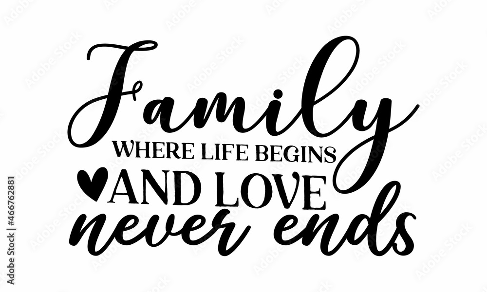 Wording design, lettering, Family birds silhouettes on branch and heart ...