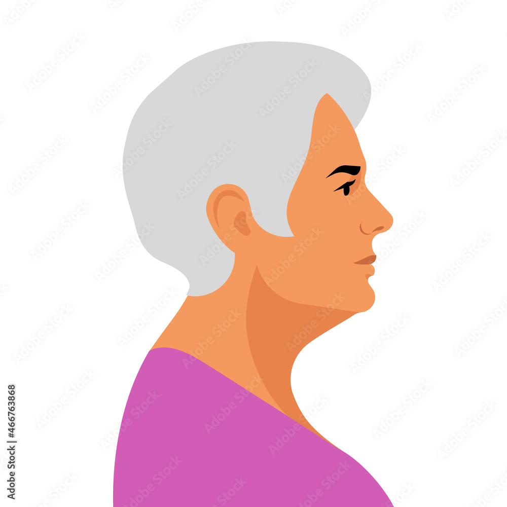 Aged woman profile. Female elderly senior adult lady. Silver generation ...