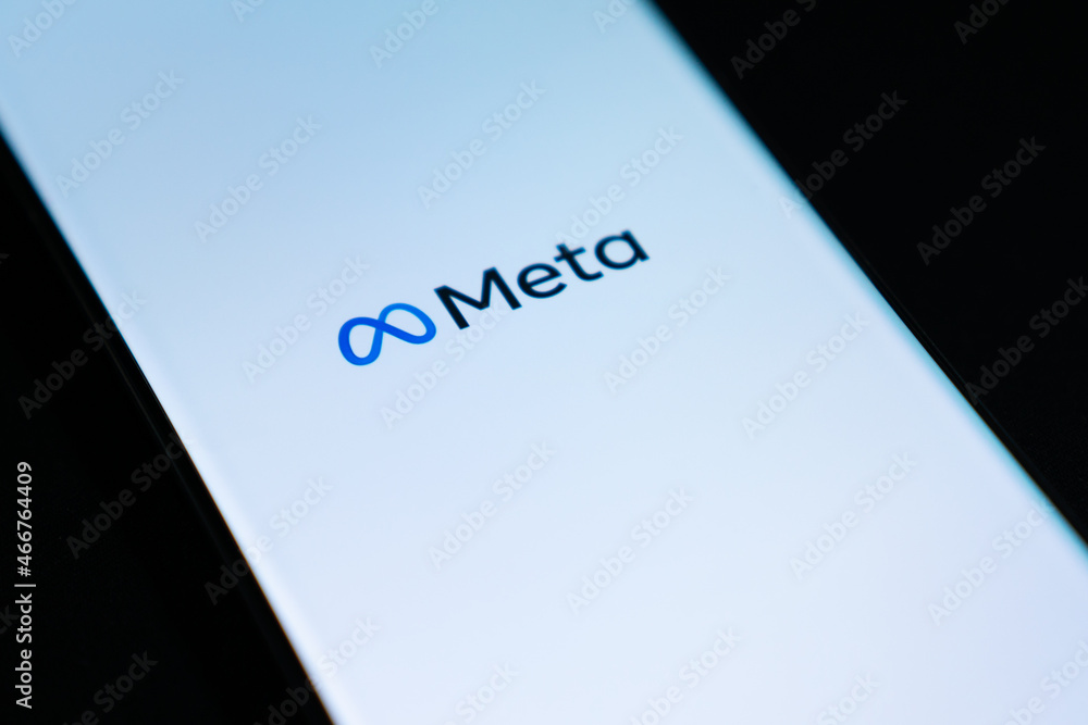 Bangkok, Thailand - October 29, 2021: Meta logo is shown on a device ...