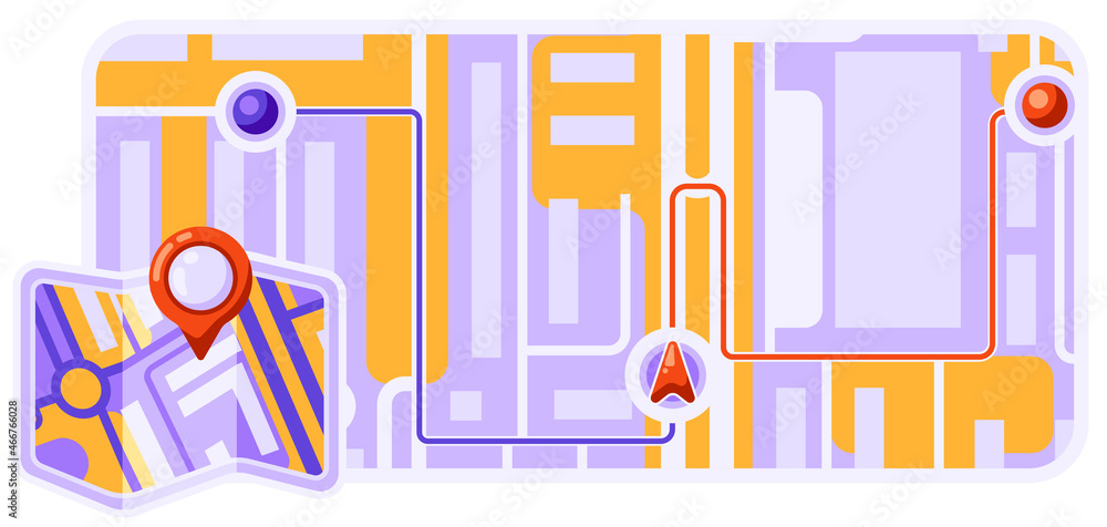 City map background design with markers and flags. Illustration of ...