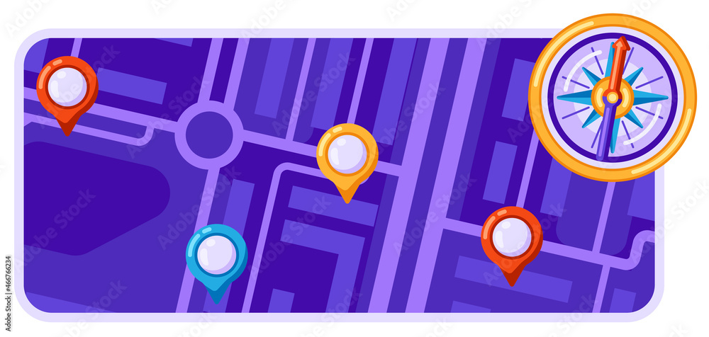 City map background design with markers and flags. Illustration of ...