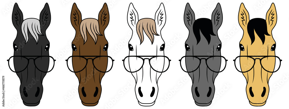 Horse Face / Head with Glasses Clipart Set - Color Stock Vector | Adobe ...