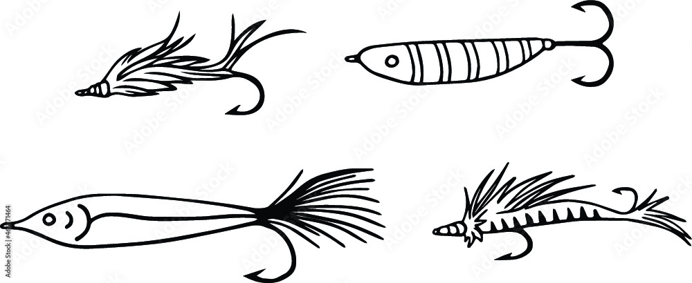 Fishing Lure Clipart Set - Outlines Stock Vector | Adobe Stock