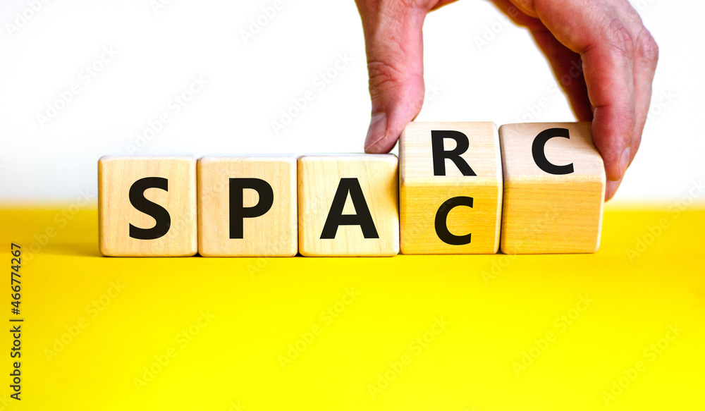 SPARC, special purpose acquisition rights company symbol. Cubes with ...