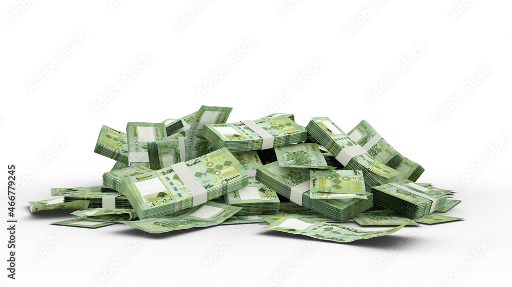 3D Stack of 100000 Lebanese pound notes isolated on white background ...