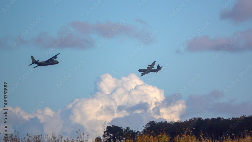 Two British RAF Lockheed Martin C-130J Hercules aircraft on a military ...