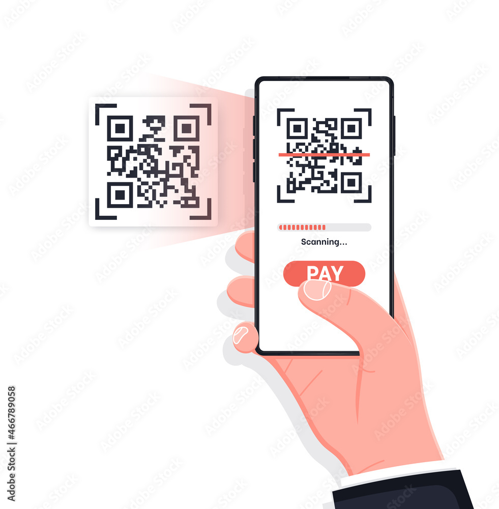 Scanning QR code with mobile smart phone. Isolated on white background ...