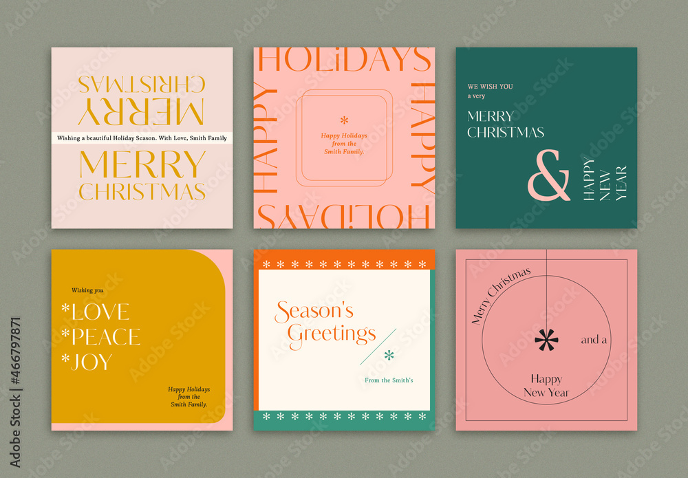 Minimalist Christmas Typography Social Media Post Layout Set Stock ...