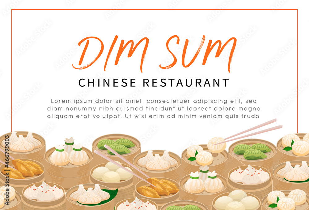Dim Sum steamed dumplings restaurant flyer template, menu cover, banner ...