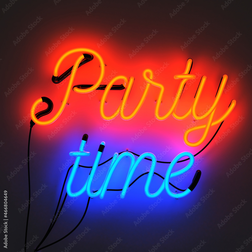 Party Time Neon Sign, Mock-Up With Free Space, 3D Rendering. Stock ...