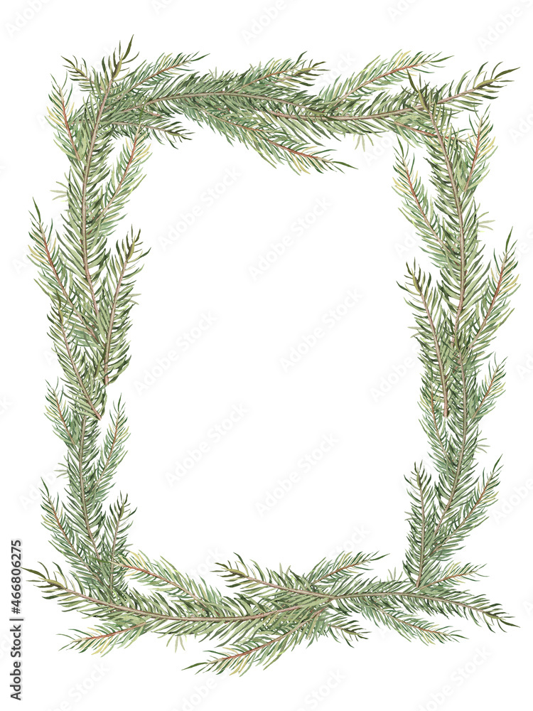 Christmas floral frame. Watercolor winter border for greeting card and ...