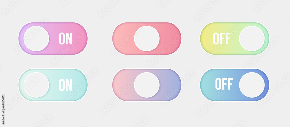 On and Off toggle switch buttons in modern flat style for UX UI phone ...