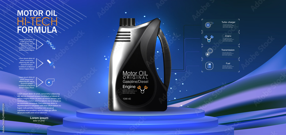 Motor oil canisters and car oil isolated on white background. Auto ...