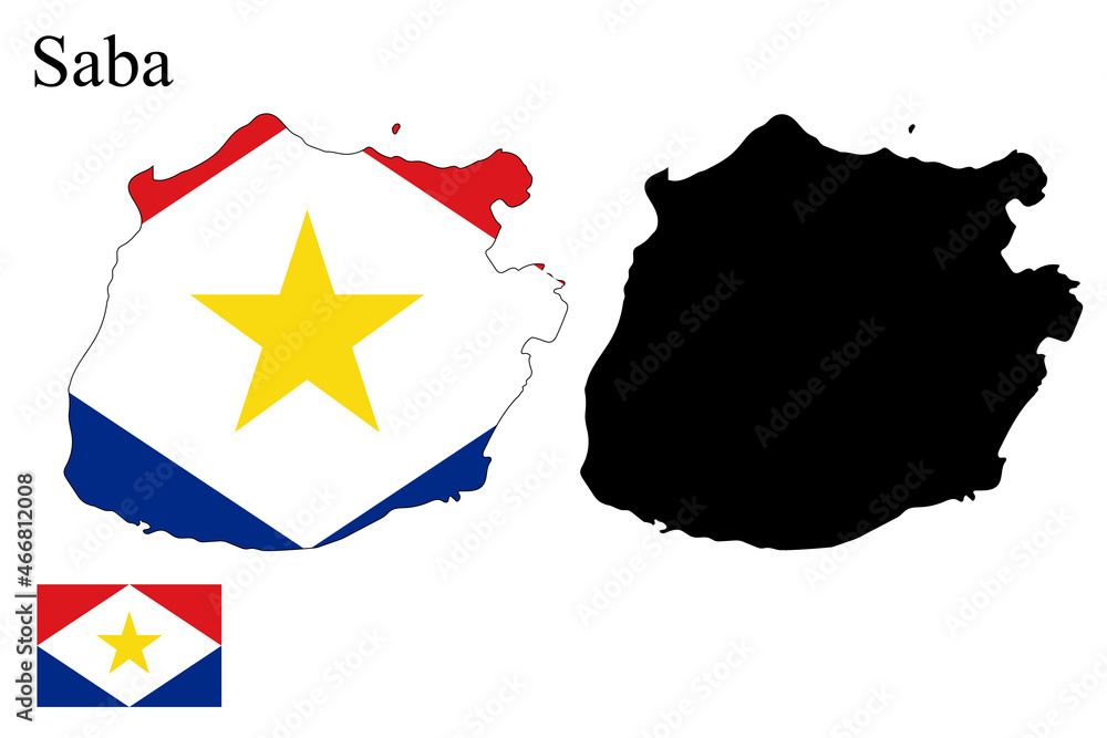 Set of maps of Saba. Flag on the map. Silhouette of the card Stock ...