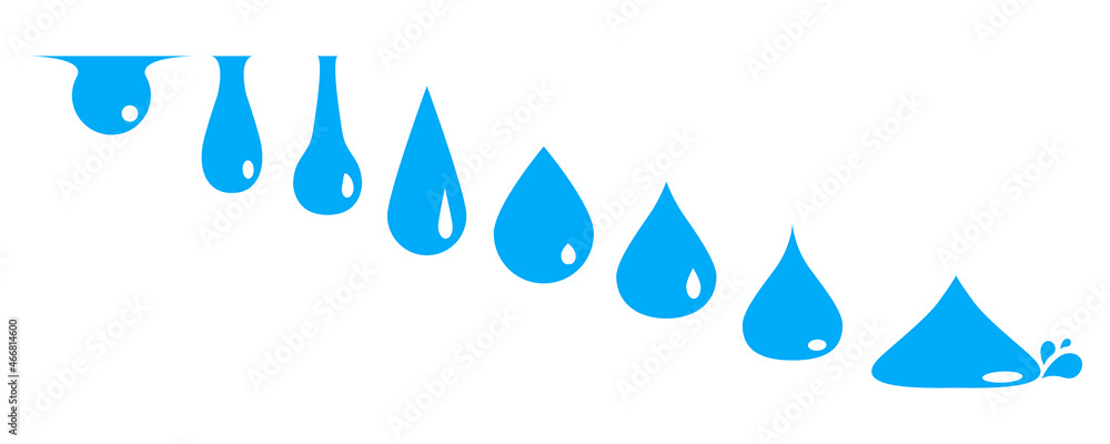 Fall animation blue water drop. Liquid droplet isolated on white ...