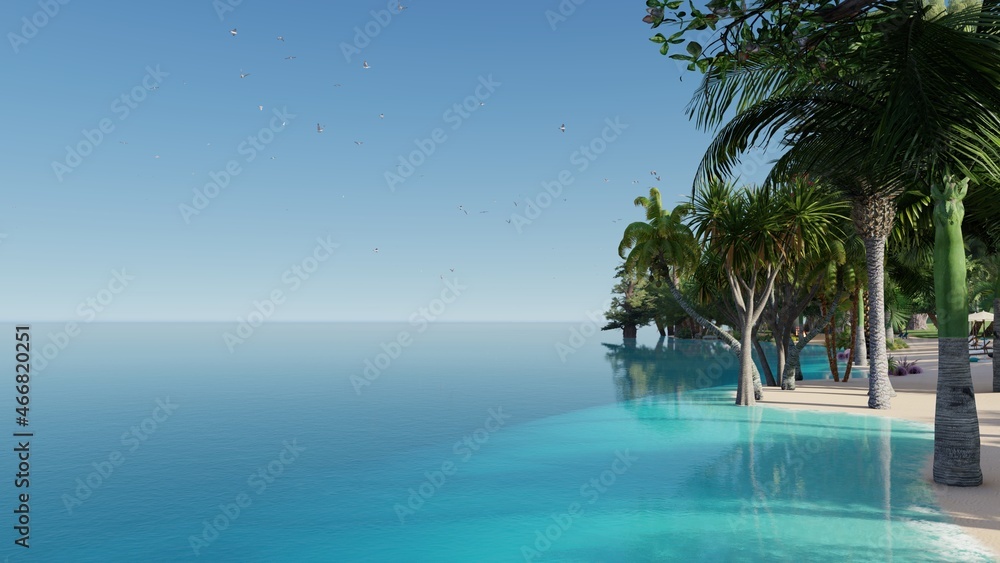 8K Ultra Hd. Beautiful blue sky tropical beach with palm tree and ...