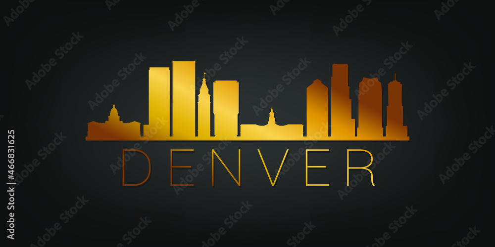 Denver, CO, USA Gold Skyline City Silhouette Vector. Golden Design ...