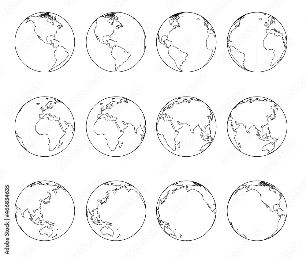 3d Earth Globe Animate Spinning Vector Illustration Black and White ...