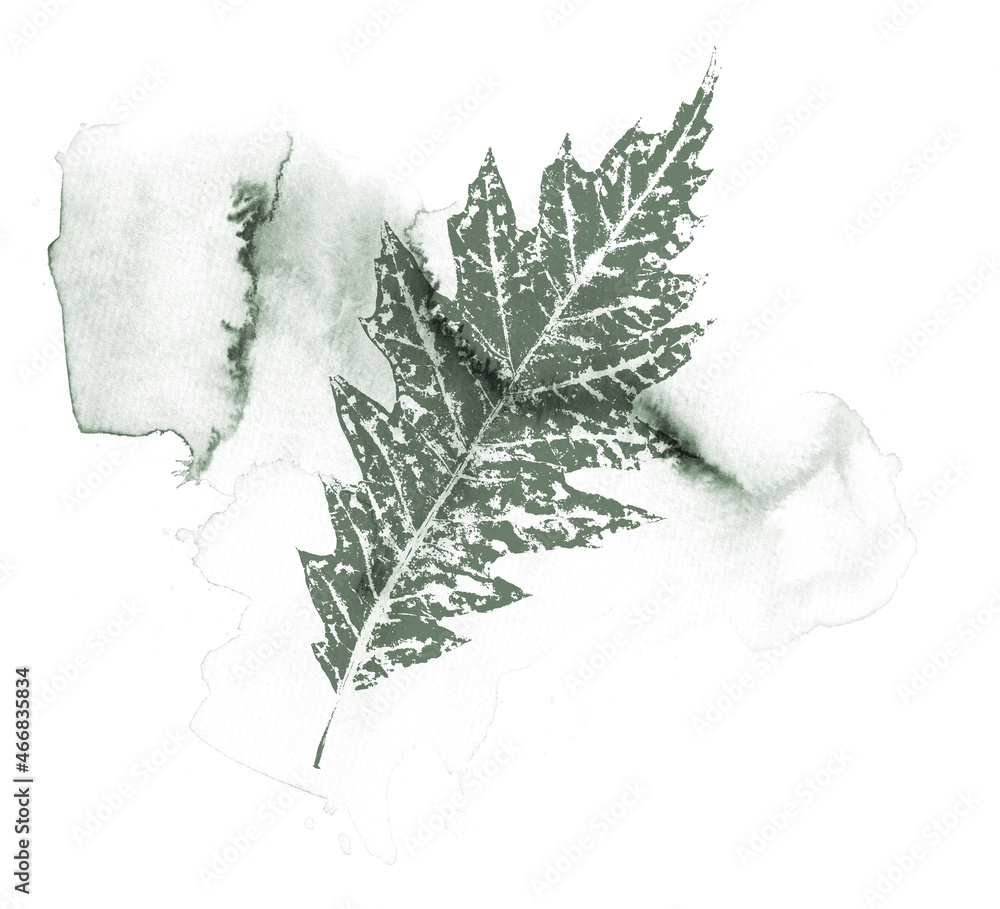 Oak tree Design with Floral elements and Dark Green Watercolor Stock ...