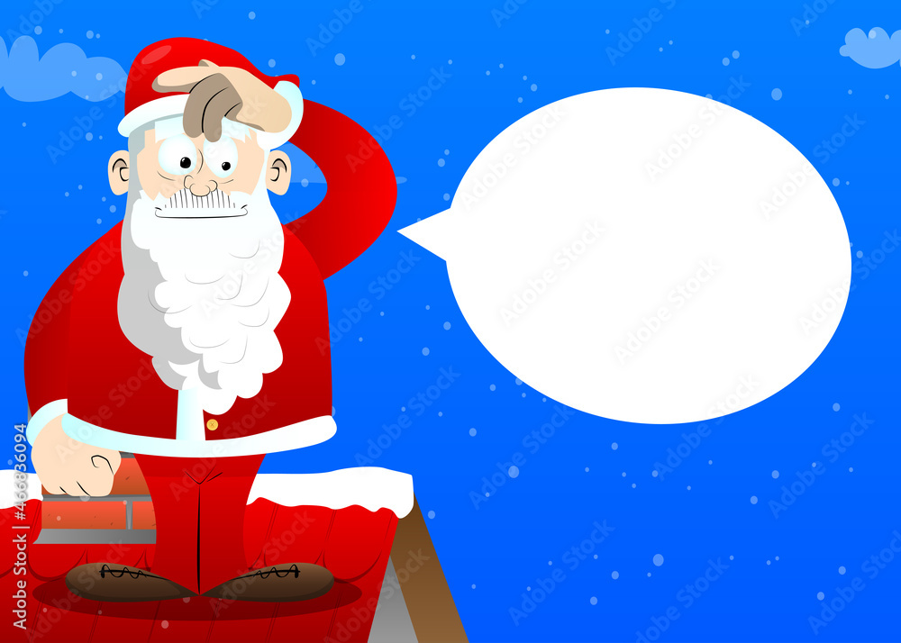 Santa Claus in his red clothes with white beard confused, scratching ...